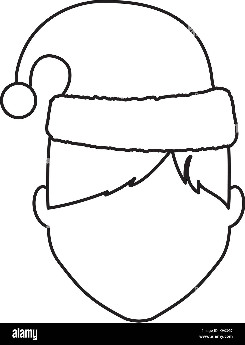 flat line uncolored man face with sa nta hat over white background ...