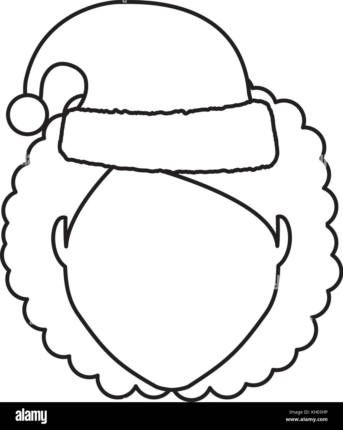 flat line uncolored woman face with santa hat over white background ...