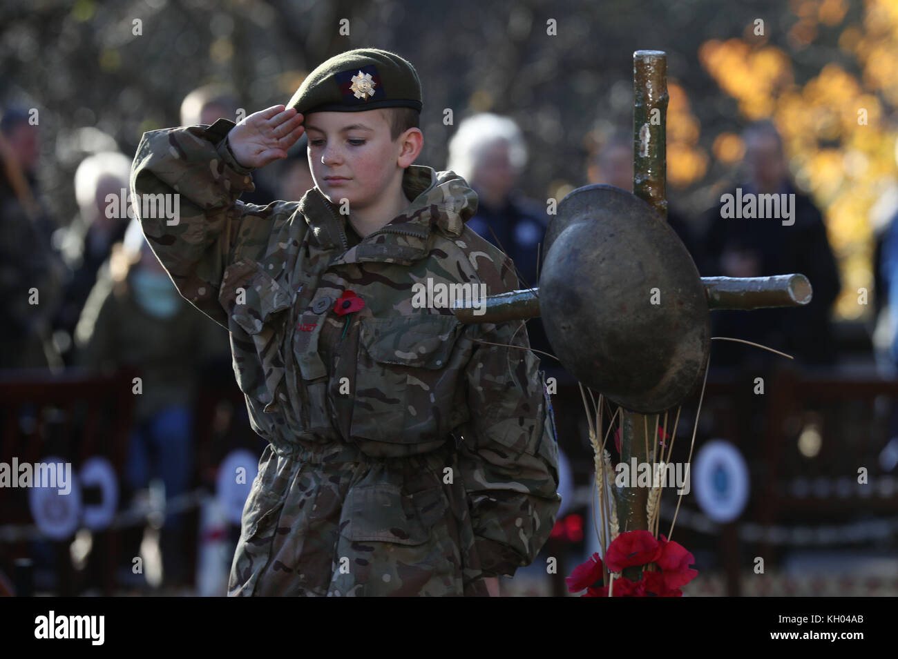 Scots Guards Army Cadet Force member Nathan Skinner, 13, salutes in ...