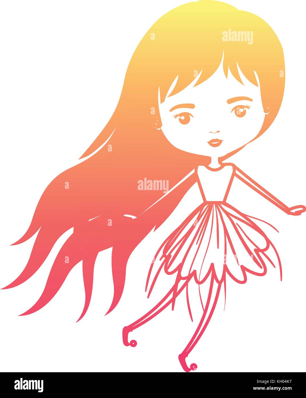 girly fairy without wings and long hair in degraded magenta to yellow ...