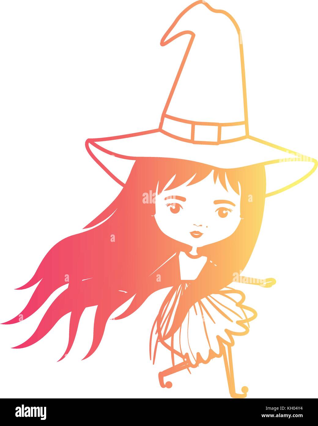 cute witch flying in degraded magenta to yellow color contour Stock ...