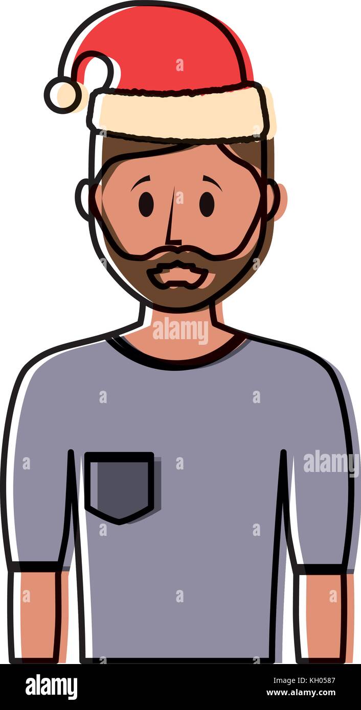 cartoon man with christmas hat icon over white background vector ...