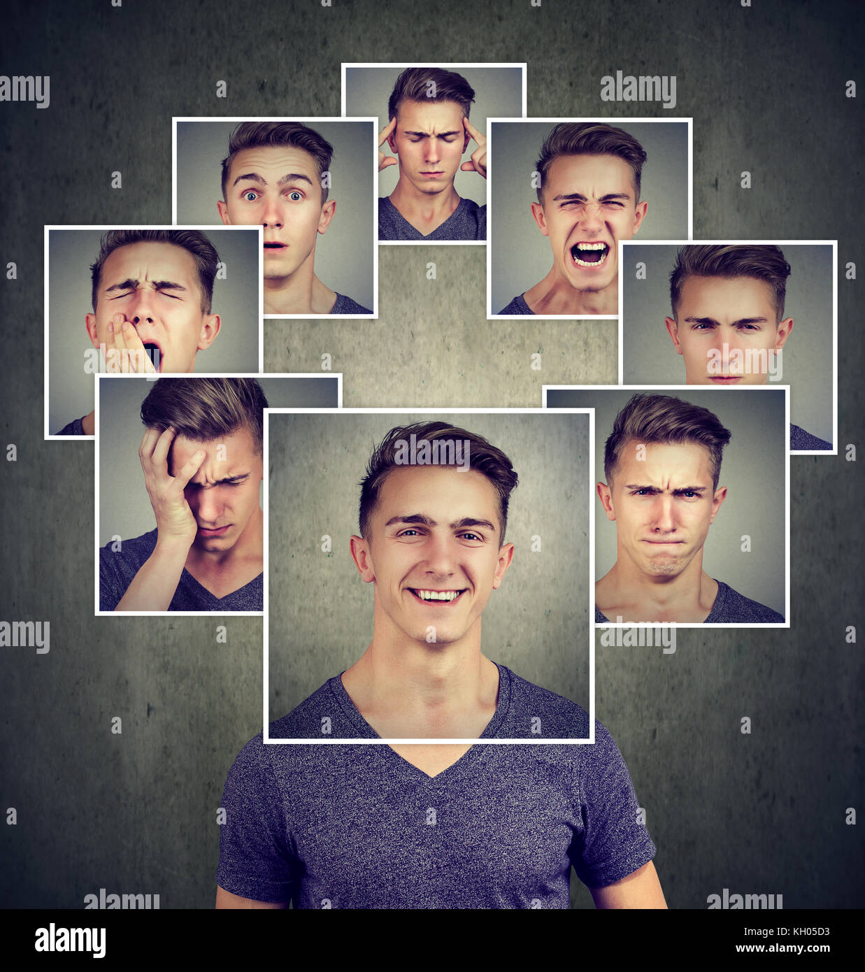 Portrait of a happy masked man expressing different emotions Stock ...