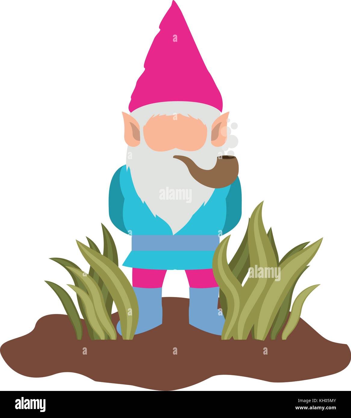 gnome without face coming out of the bushes with smoking pipe on white ...