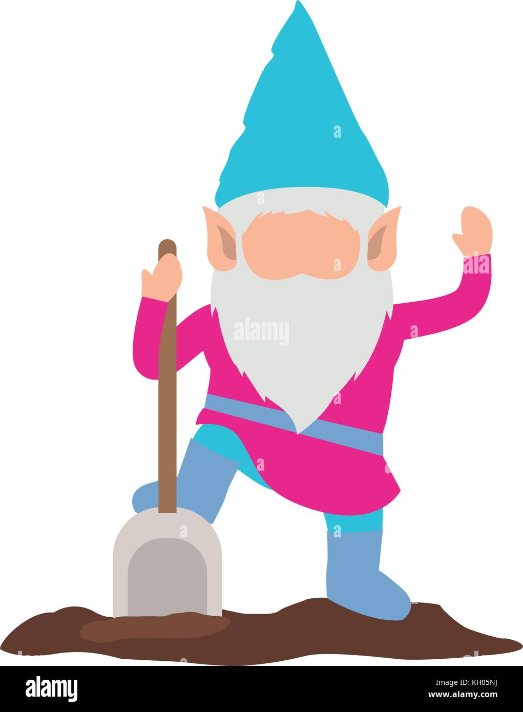 gnome without face and colorful costume with shovel on white background ...