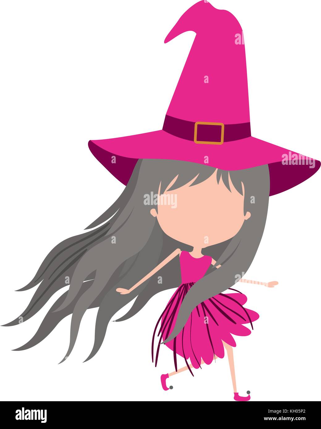 cute witch flying without face colorful silhouette on white background ...