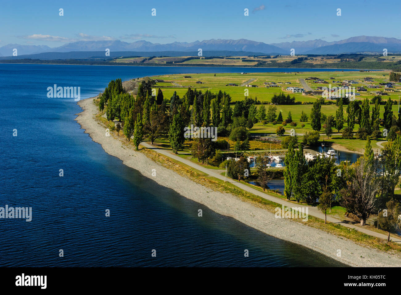 Aerial of Te Anau, Fjordlands, South Island, New Zealand Stock Photo ...