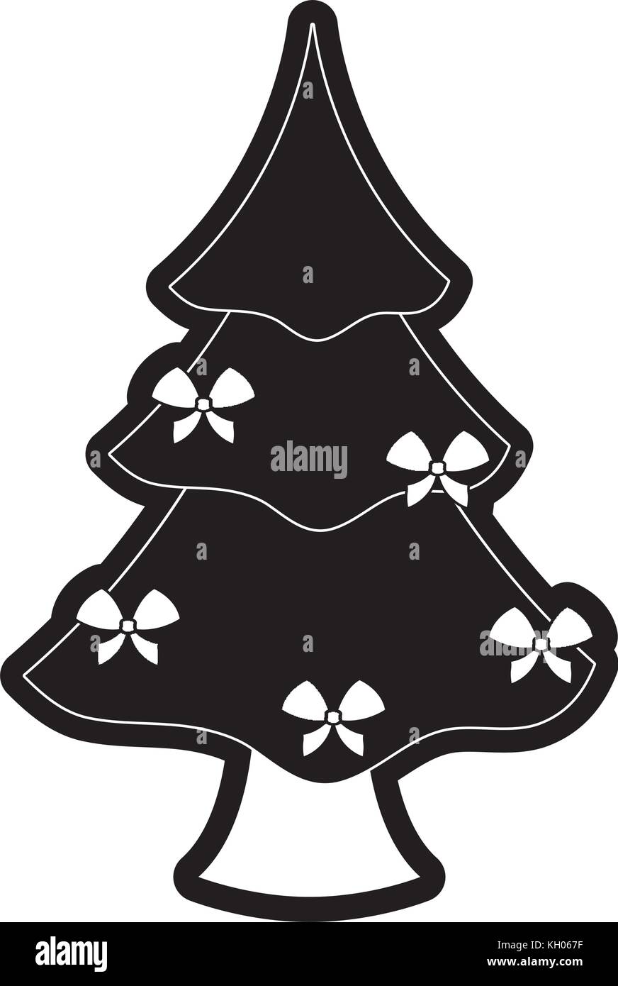 flat line monochromatic christmas tree over white background vector ...