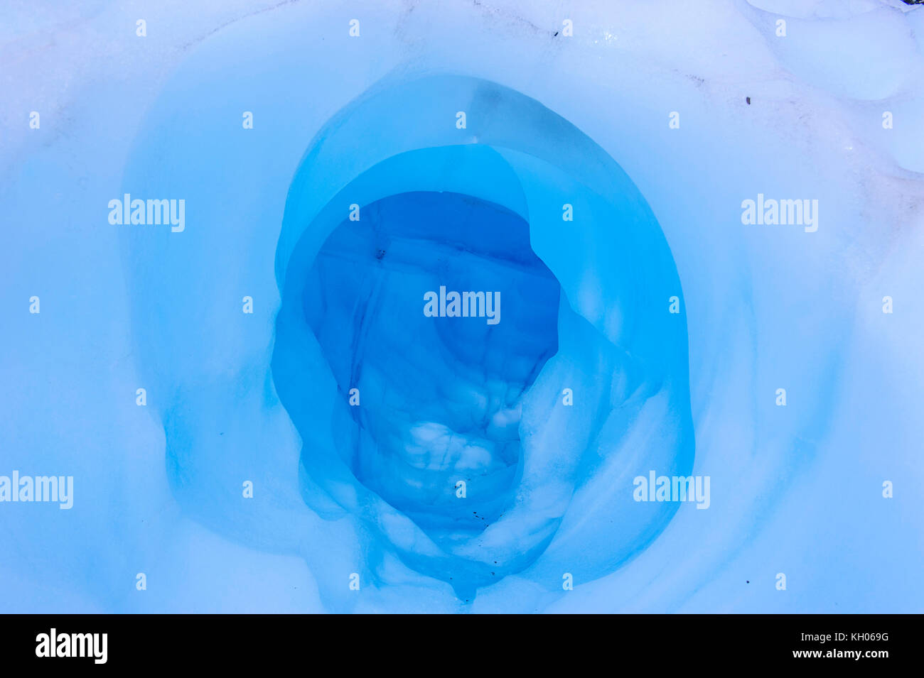 Very bluie ice in an Ice cave in the Fox Glacier, South Island, New ...