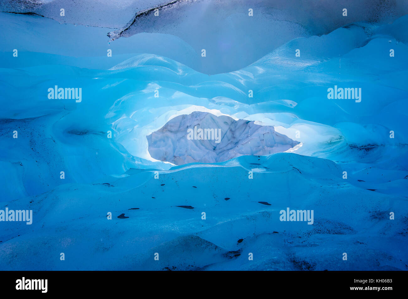 Very bluie ice in an Ice cave in the Fox Glacier, South Island, New ...