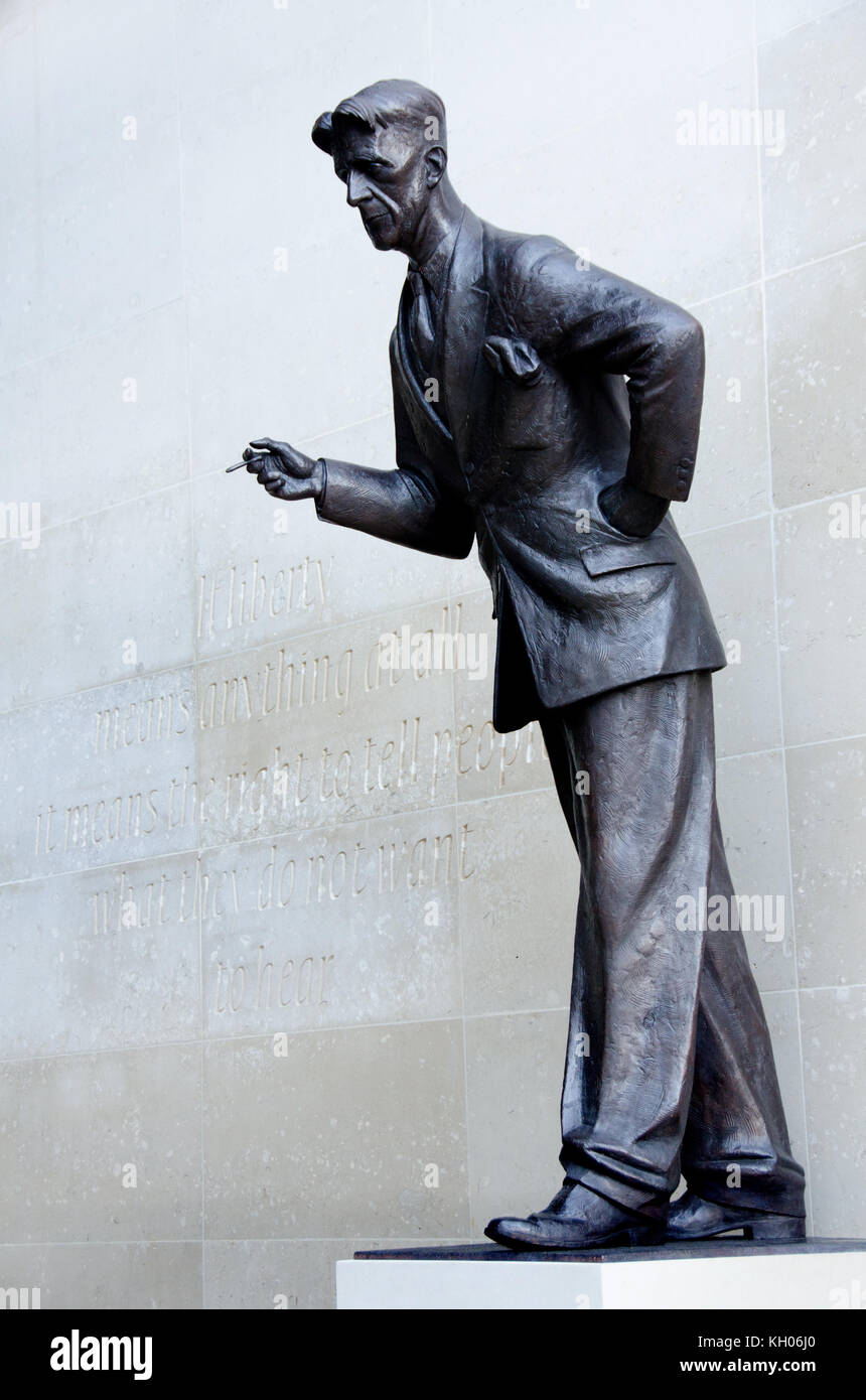 London, England, UK. BBC New Broadcasting House: Statue of George ...