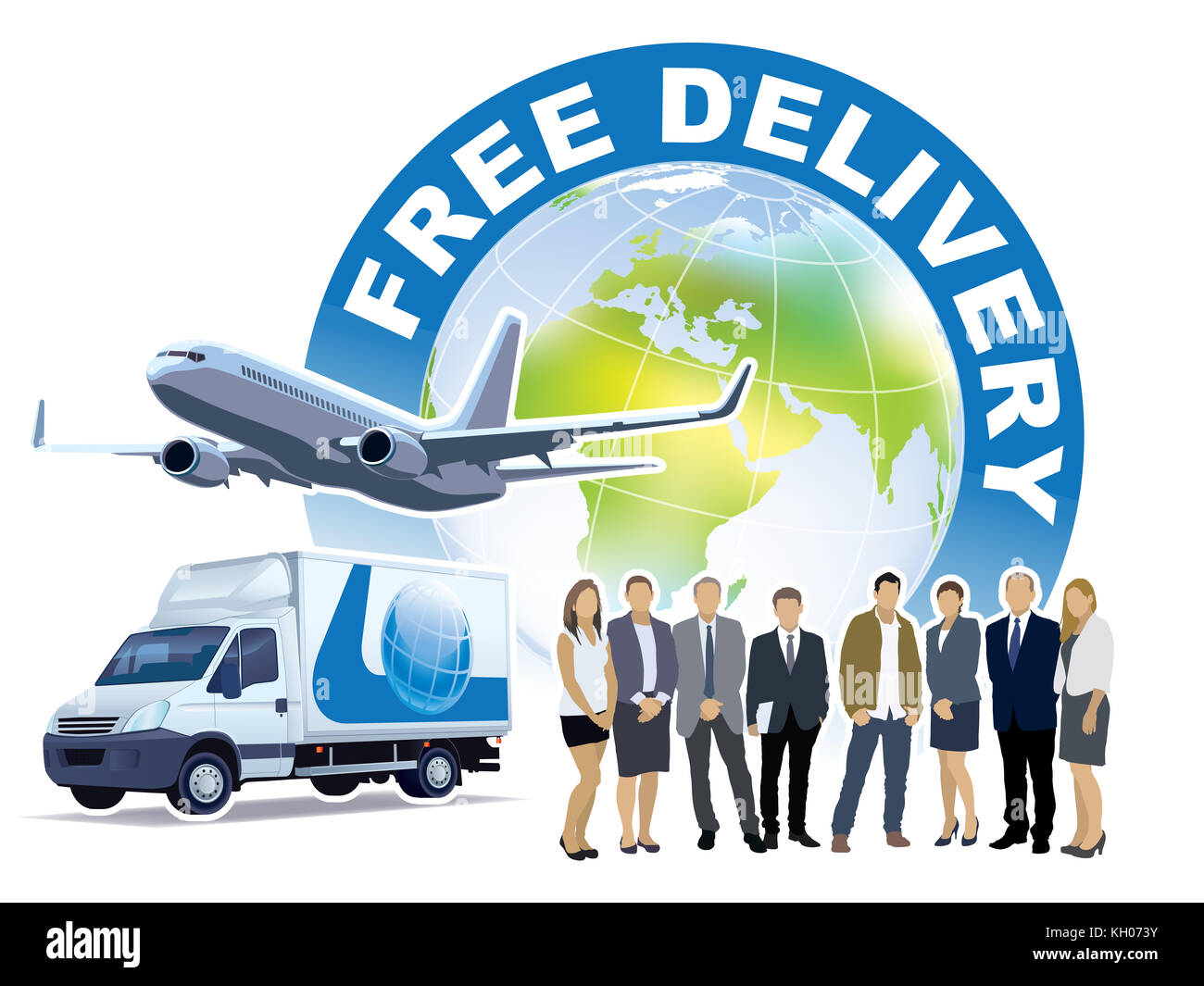 Successful businesspeople are standing in front of delivery truck ...