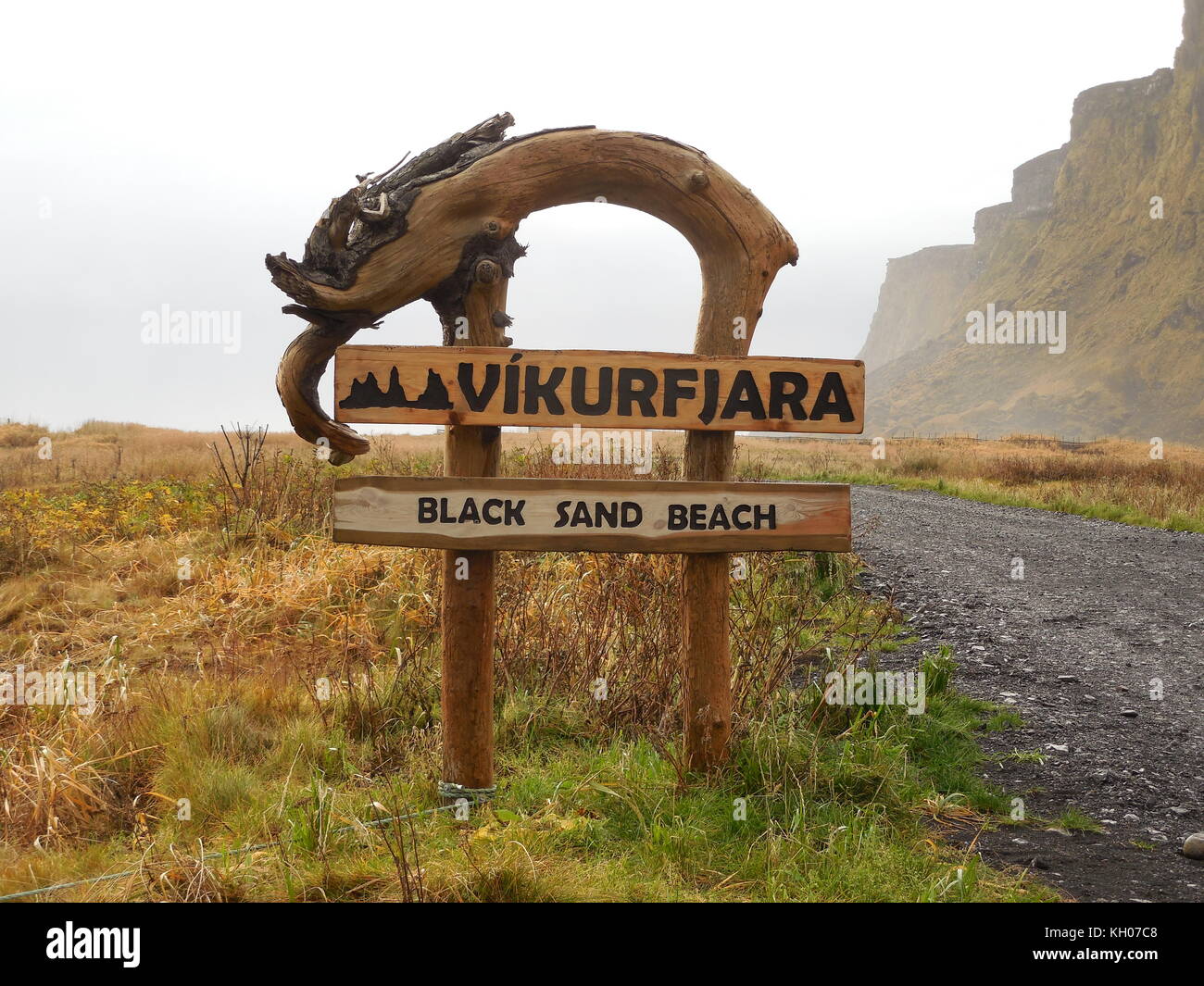 Vik Black Sand Beach Sign, Vik, Iceland, Europe Stock Photo - Alamy