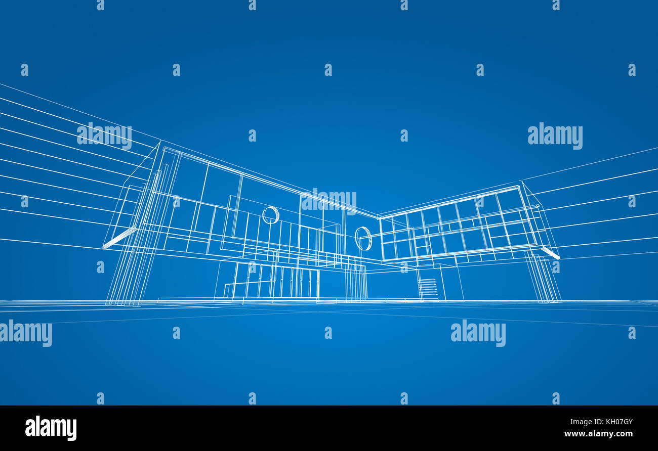 Blueprint on blue. My design and 3d rendering model Stock Photo - Alamy