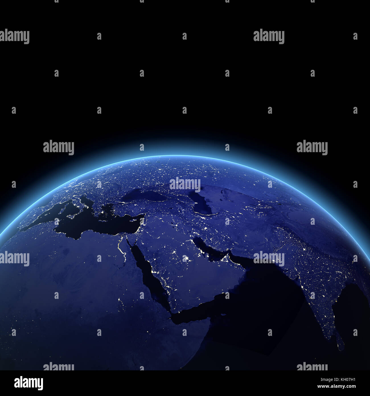 Middle East at night. Maps from NASA imagery 3d rendering Stock Photo ...