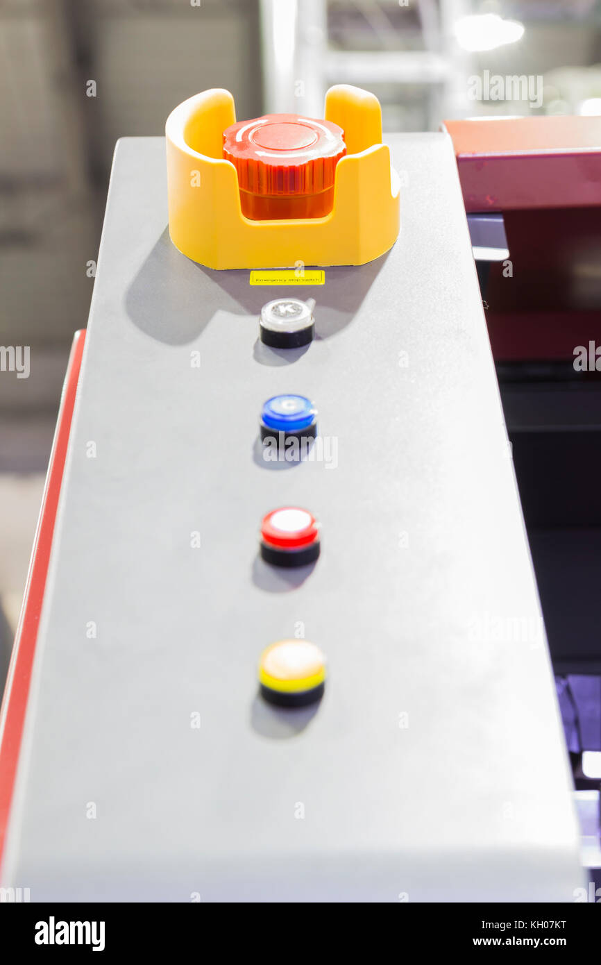 Control panel of a machine ; emergency stop ; close up Stock Photo - Alamy