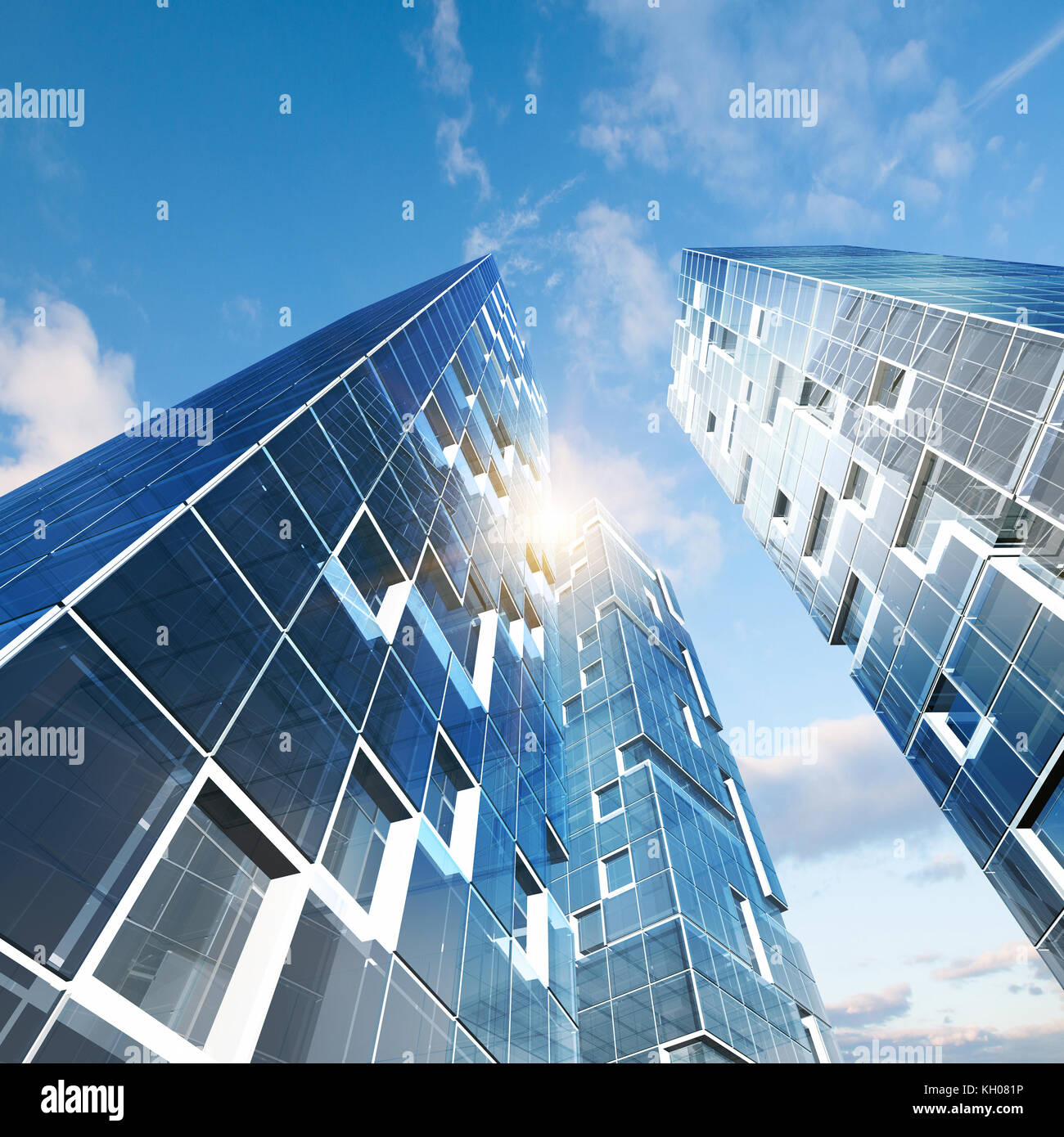 Abstract building. Skyscraper design, sky and 3d rendering model my own ...