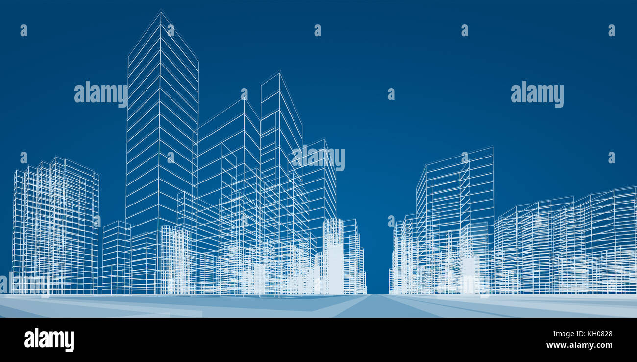 City scene. 3d rendering image abstract blue Stock Photo - Alamy