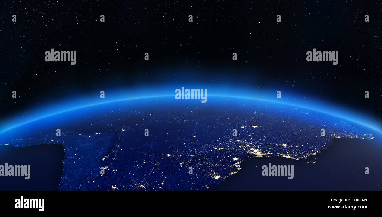 South America city lights map. Elements of this image furnished by NASA ...