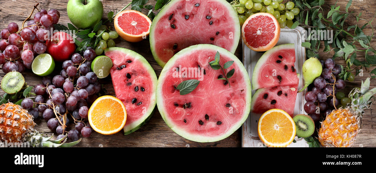 Slices of watermelon. Top view. Panorama Stock Photo - Alamy