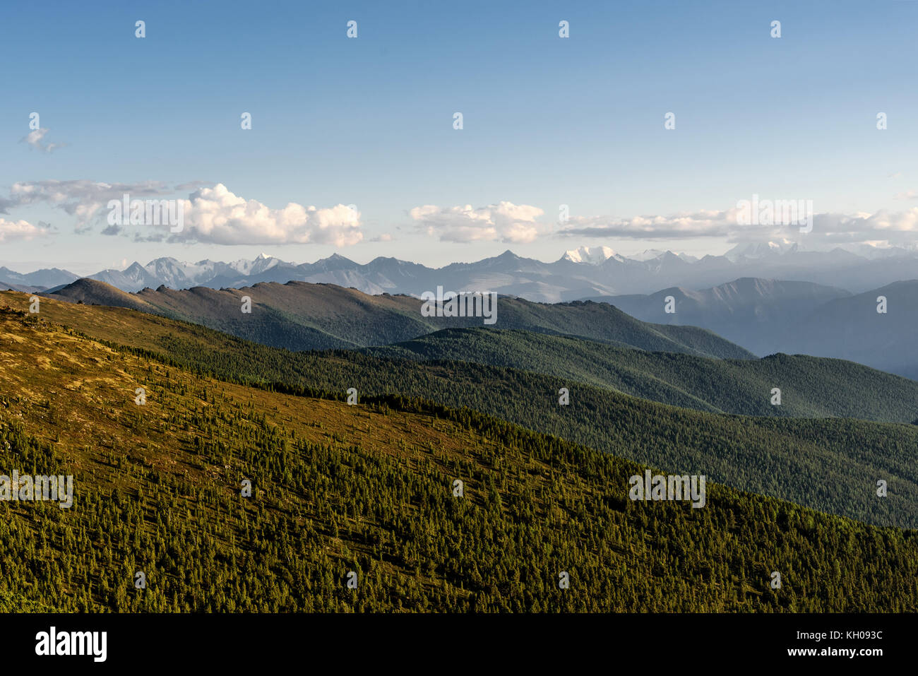 Scenic top view on the mountain peaks and slopes of the mountains ...