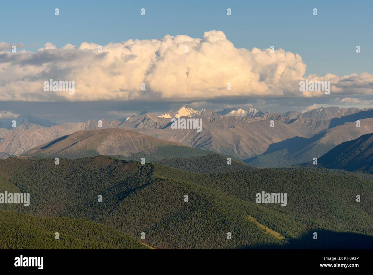 Scenic top view on the mountain peaks and slopes of the mountains ...