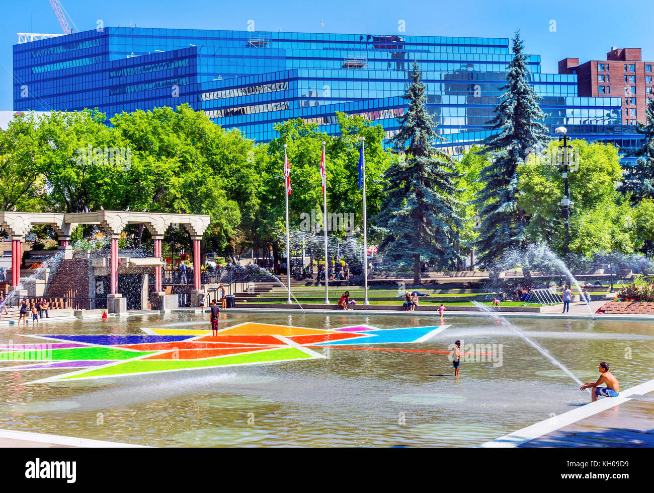 Children Playing Olympic Plaza Fountains Summer Downtown Calgary ...