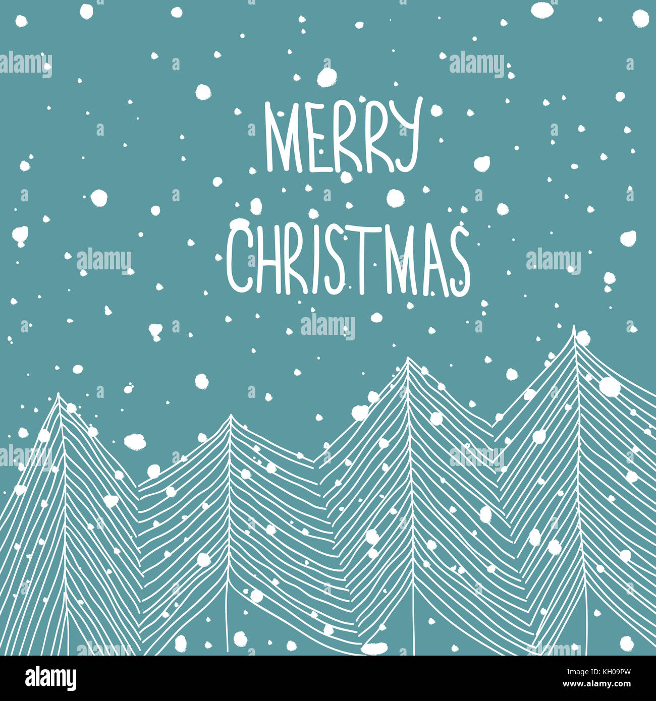 Hand Drawn Doodle White Fir Trees in Forest Snowfall Merry Christmas ...