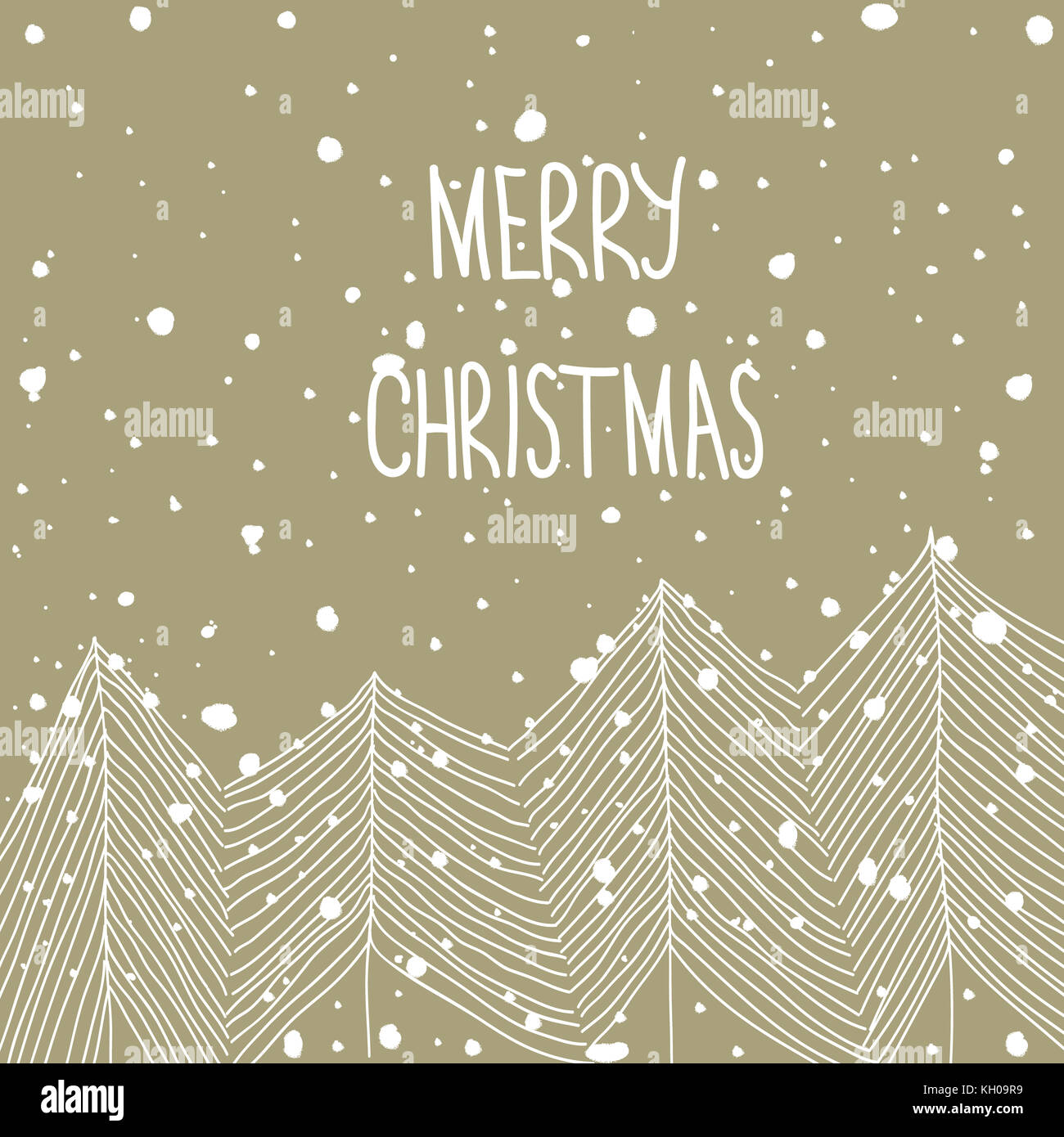 Hand Drawn Doodle White Fir Trees in Forest Snowfall Merry Christmas ...