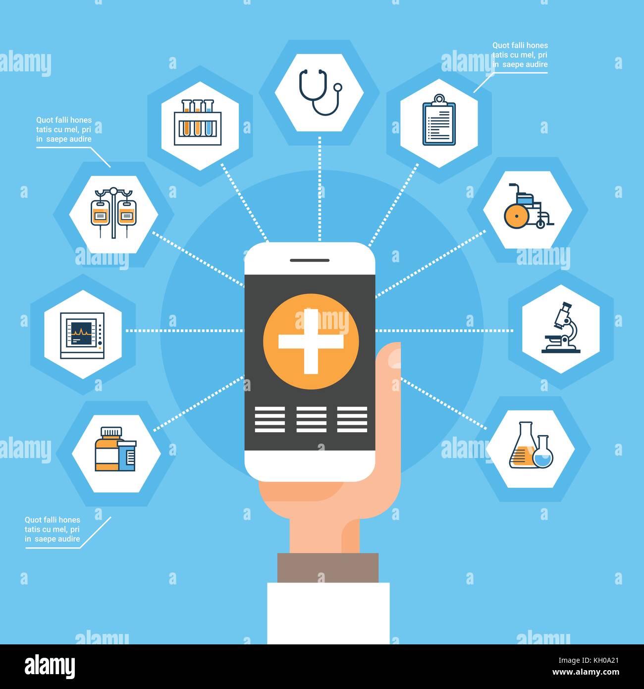 Hand Hold Smart Phone With Medical Application Medicine Icons Social ...