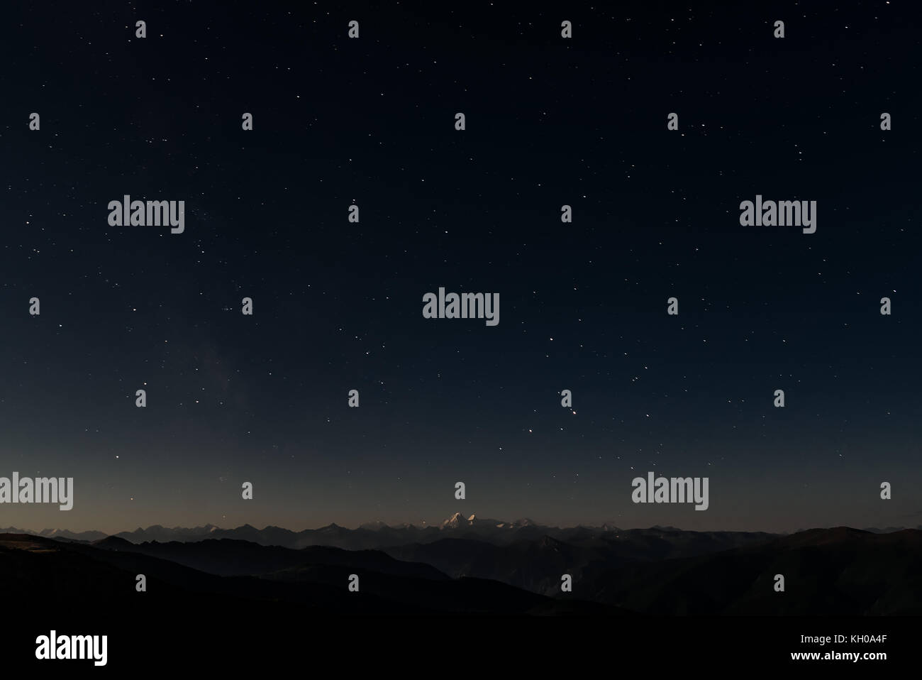 Beautiful night landscape with stars in the night sky against a ...