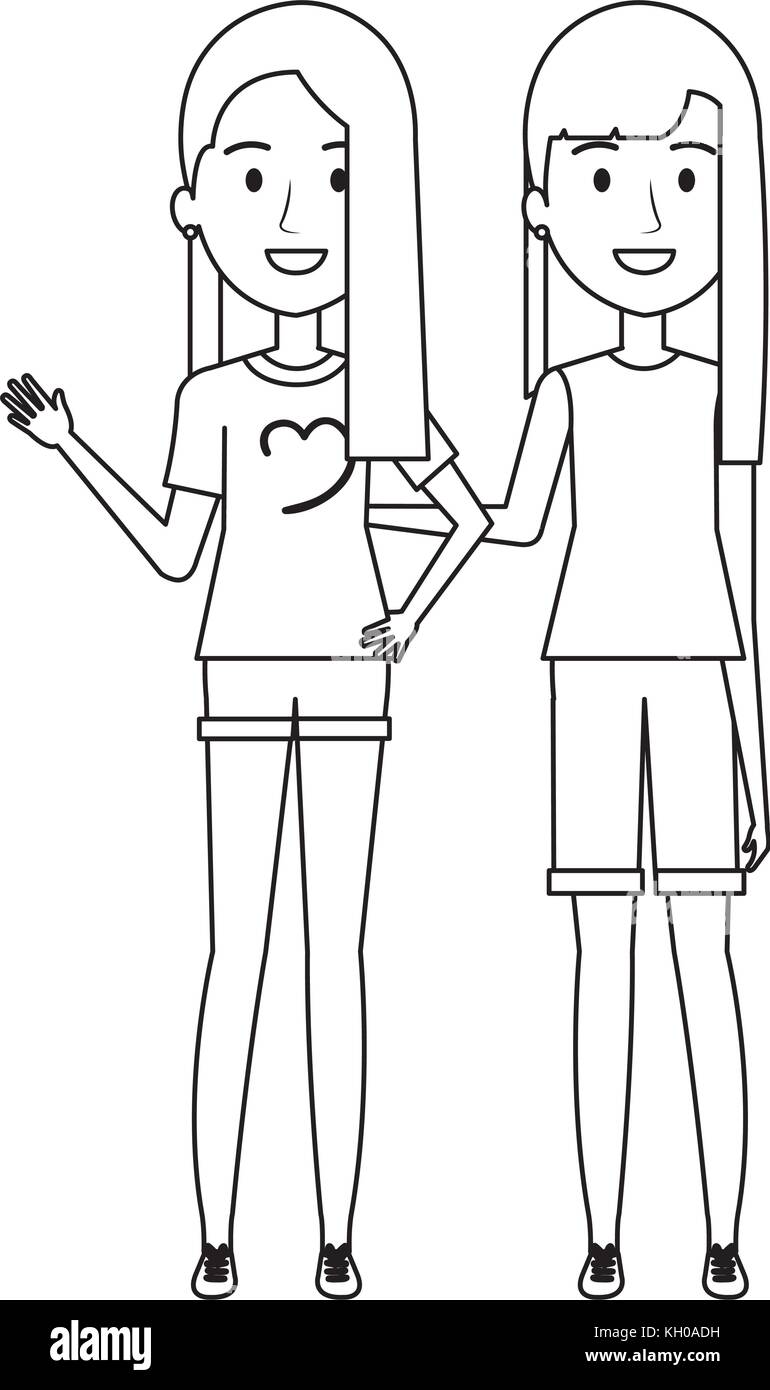 couple of female friends avatars vector illustration design Stock ...