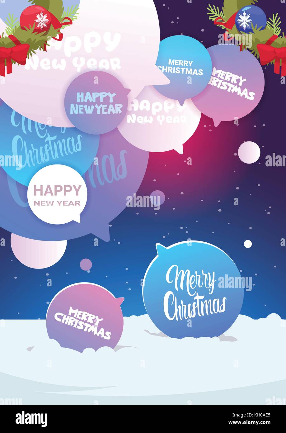 Set Of Chat Bubbles With Merry Christmas And Happy New Year Text Winter ...
