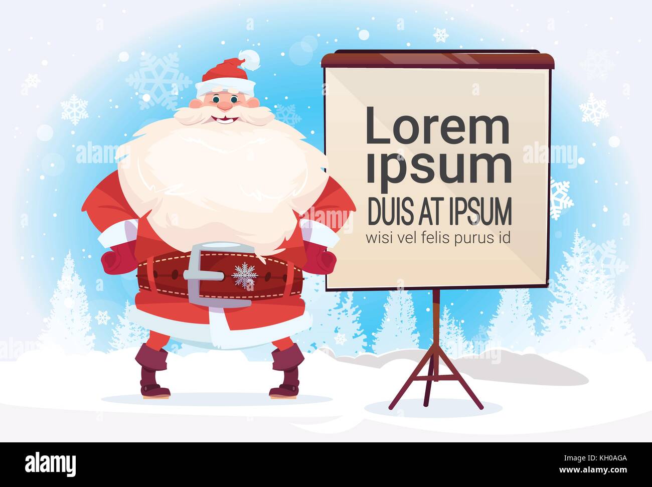 Santa Claus Standing With Empty Flip Chart For Copy Space Over White ...