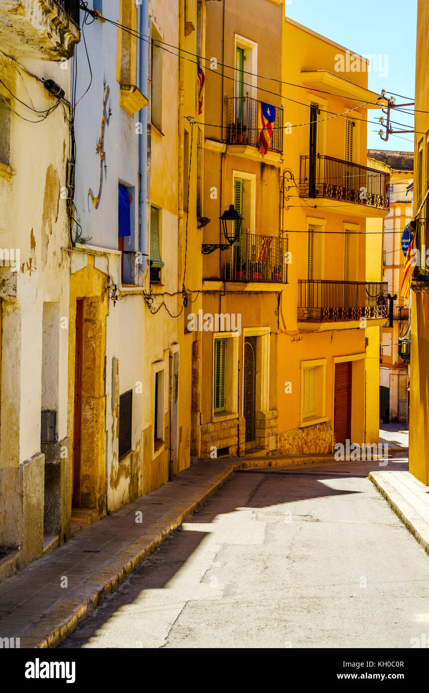 beautiful, picturesque street, narrow road, colorful facades of ...