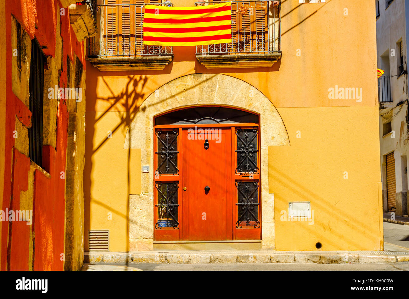beautiful, picturesque street, narrow road, colorful facades of ...