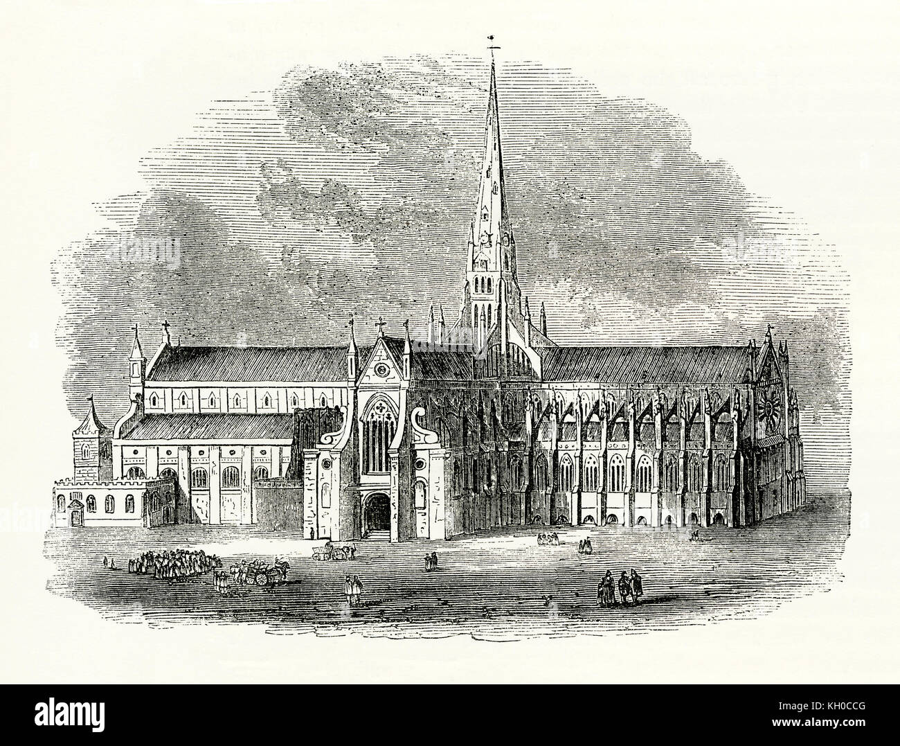 Old engraving showing the first St Paul's Cathedral c. 1500. St Paul's ...
