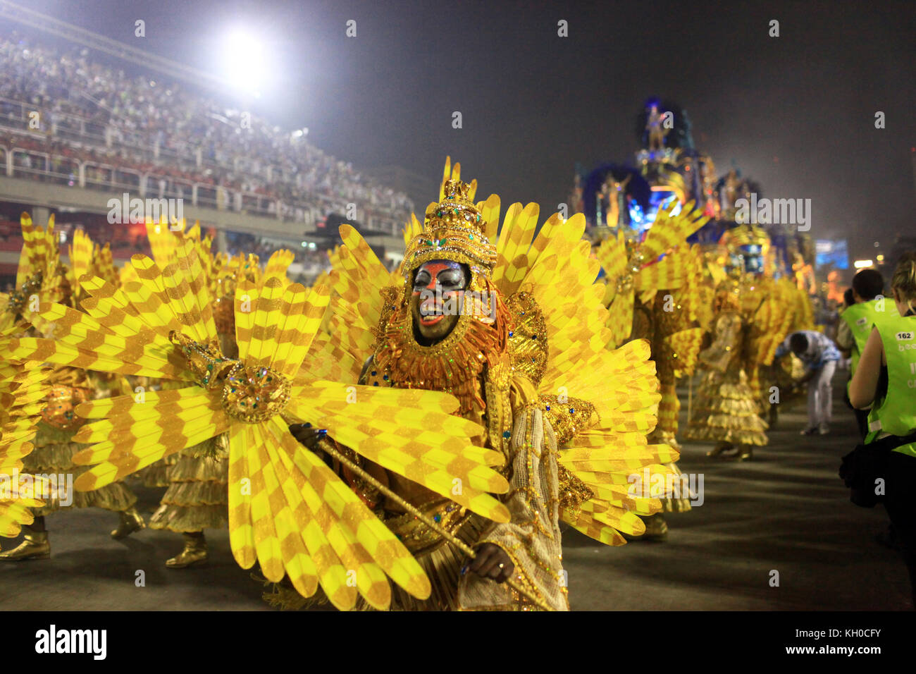 Samba dancers from the samba school Beija-Flor are dressed in carnival ...