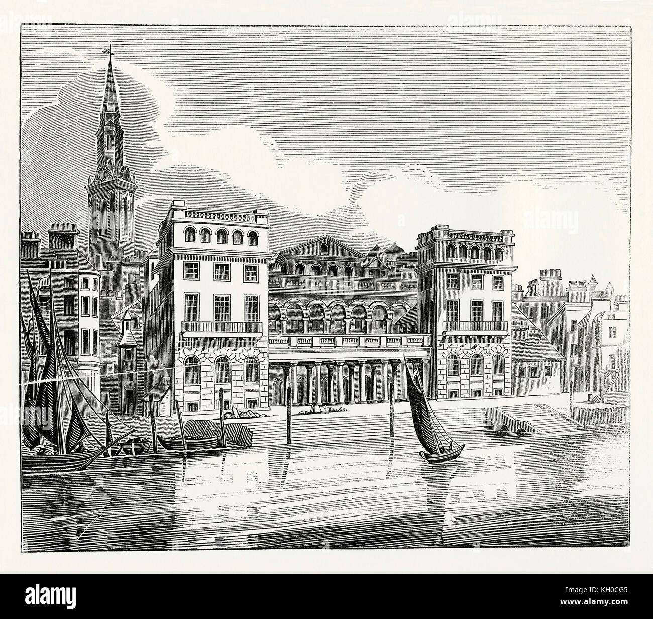 Old engraving of Hungerford Market, viewed from the River Thames, c ...