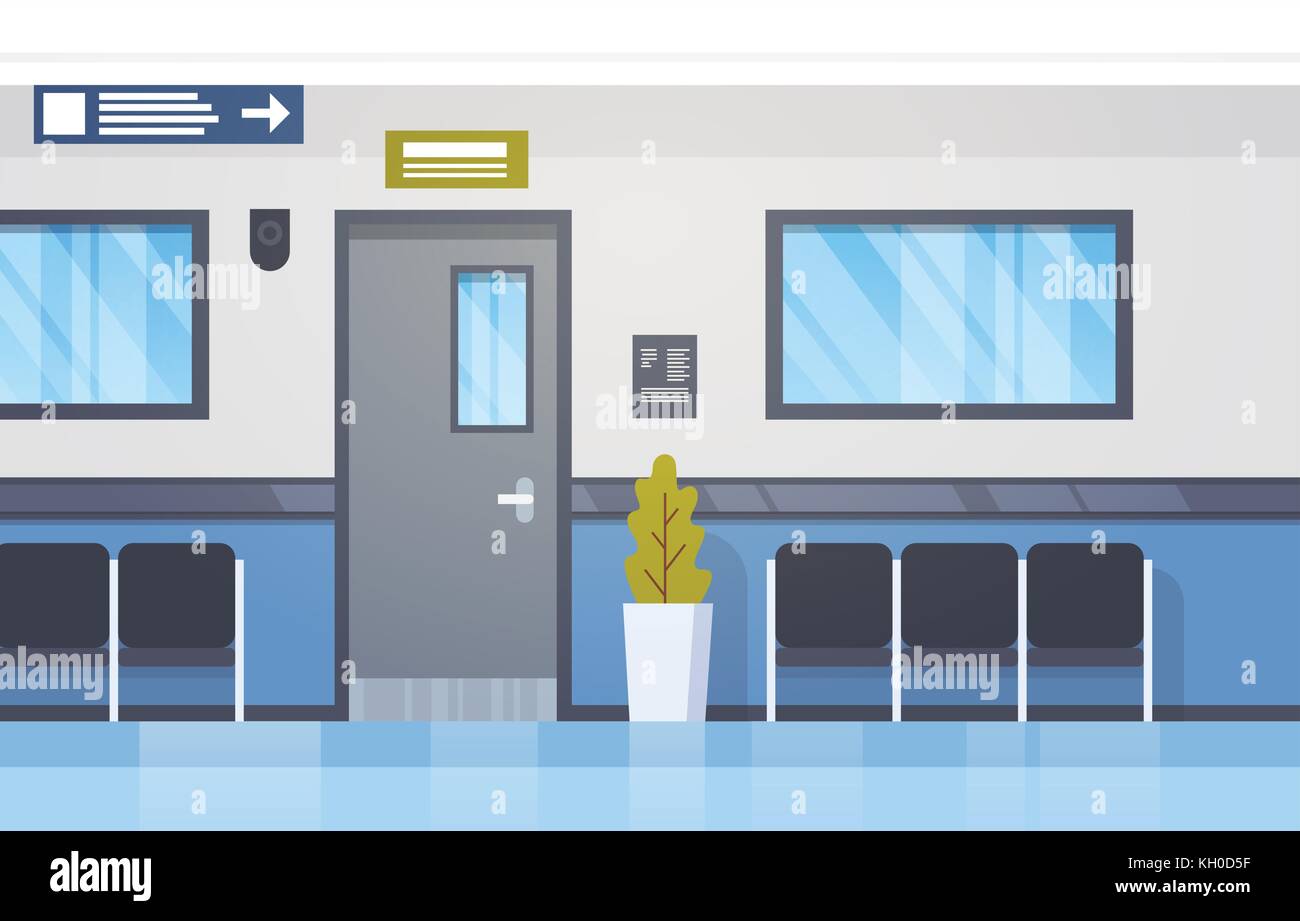 Hospital Interior Empty Hall With Seats And Door Modern Clinic Corridor ...