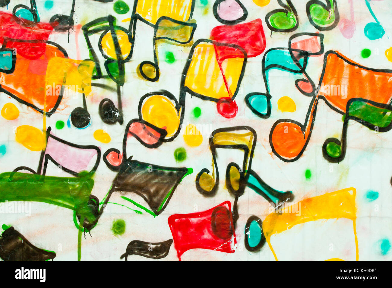 colourful painted musical notes on a banner Stock Photo - Alamy