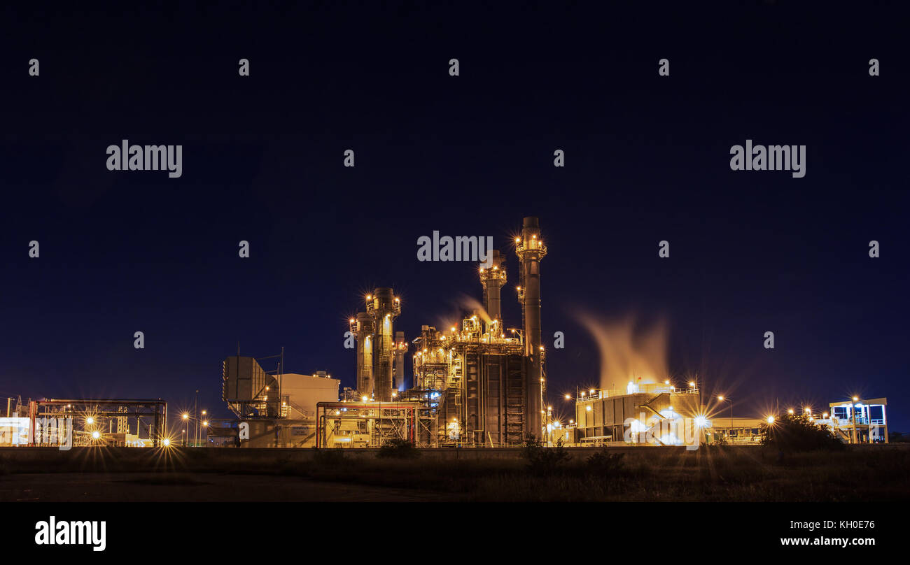 Gas turbine electrical power plant at dusk at night Stock Photo - Alamy