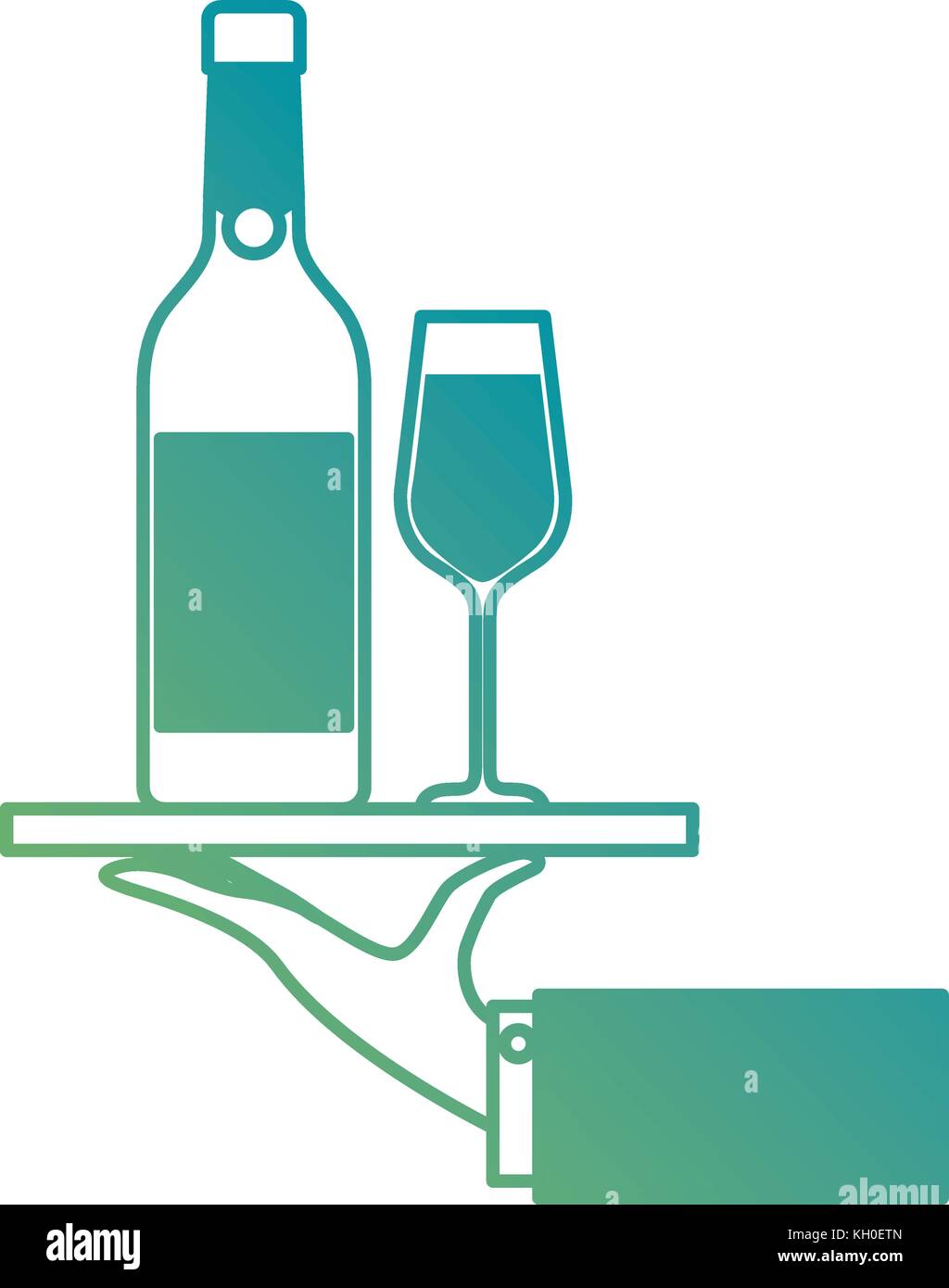 waiter hand holding tray with bottle glass of champagne for service ...