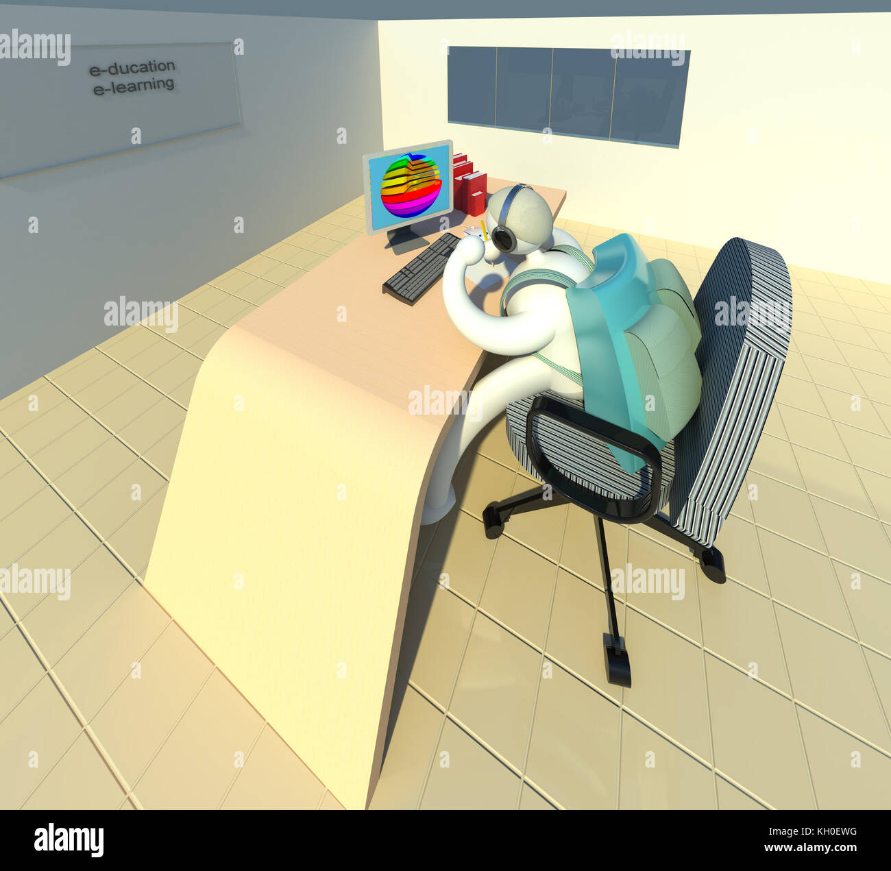 Modern digital education 3D illustration. Fictional character student ...