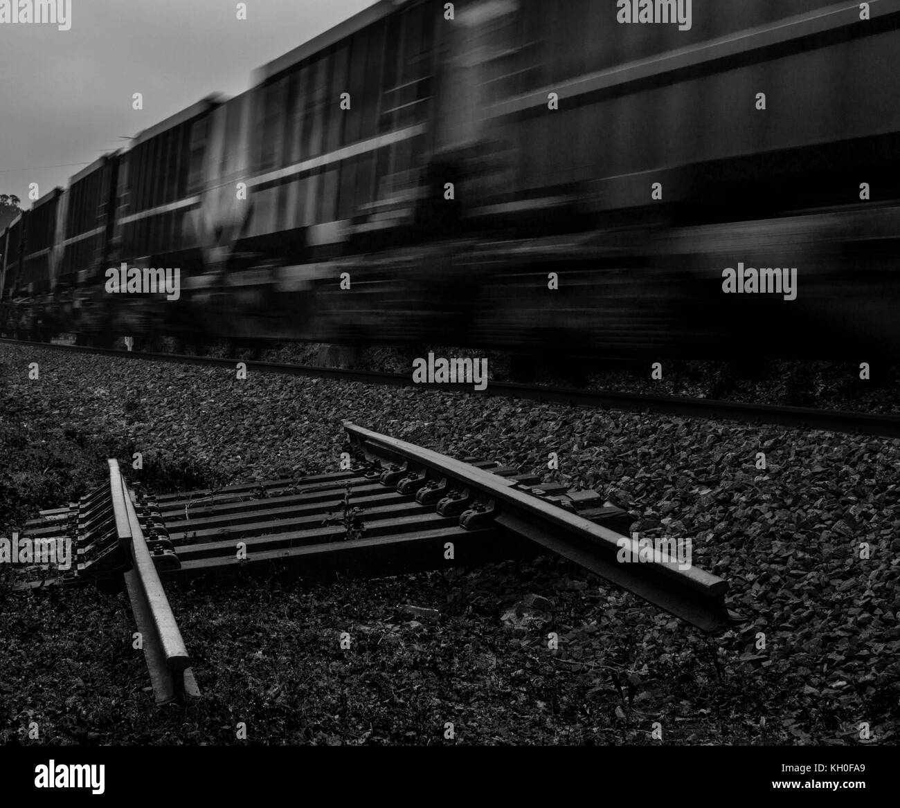 A train rolls past a section of old track in Coruna Spain Stock Photo ...