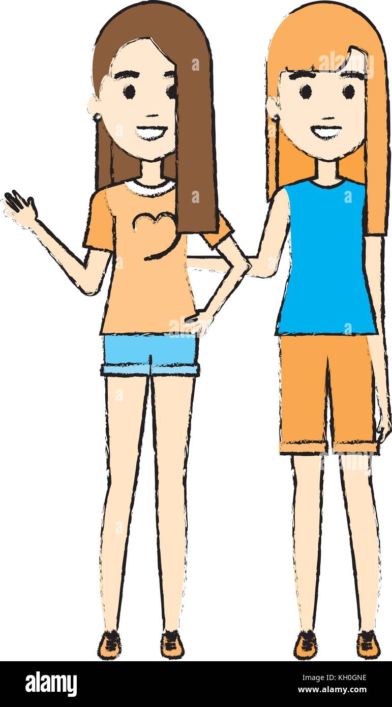 couple of female friends avatars vector illustration design Stock ...
