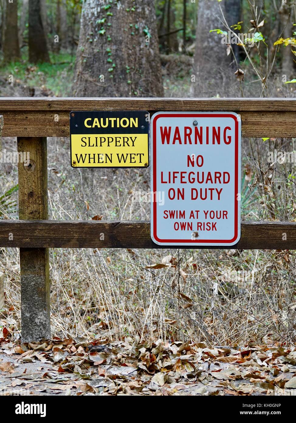 Warning signs at Gilchrist Blue Springs Florida State Park, Florida ...