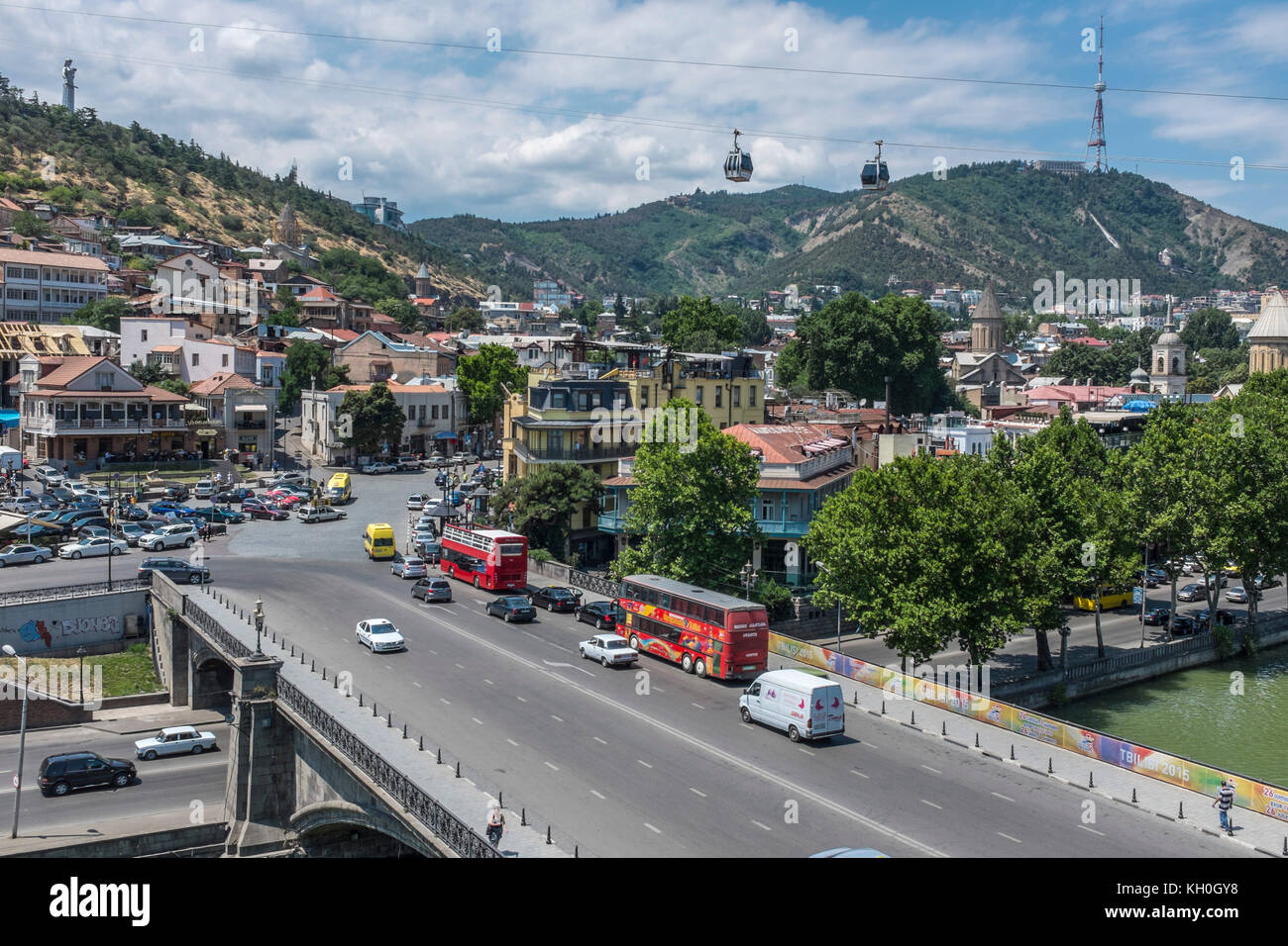Tbilisi, Georgia, Eastern Europe - view across the Mtkvari River and ...