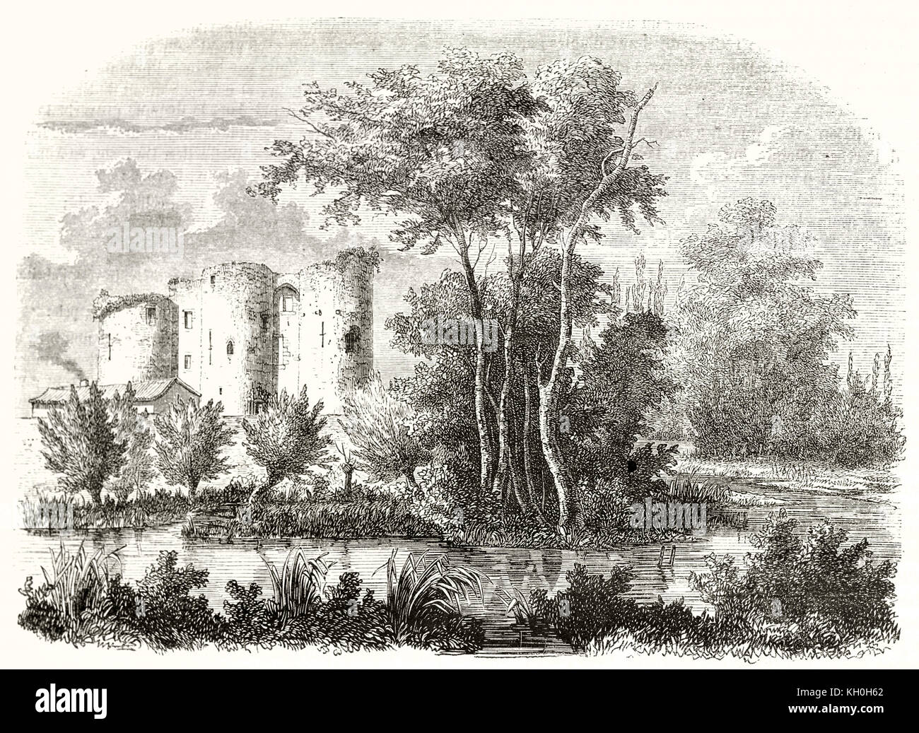 Old view of Blanquefort castle, France. By Drouyn and Montigneul, publ ...