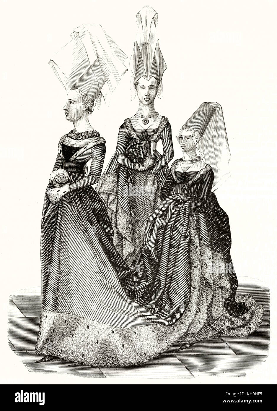 Old illustration of princess and ladies in the age of Charles VII ...